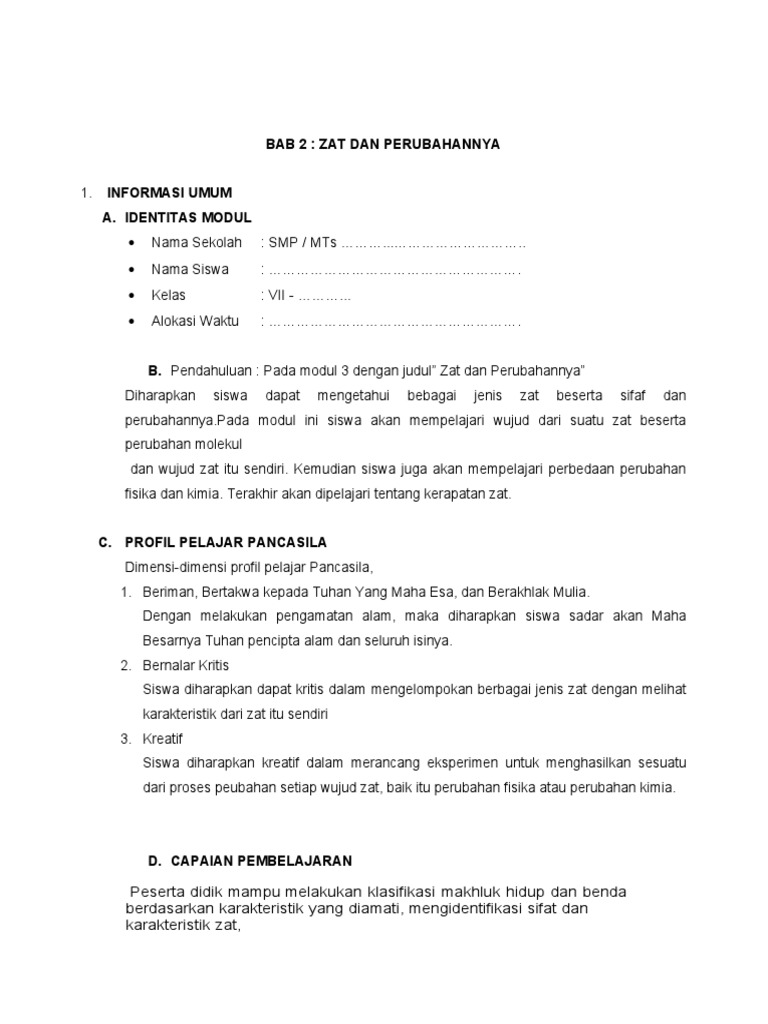 Modul IPA Bab 2 (Zat Dan Wujudnya) | PDF | Seni & Disiplin Bahasa