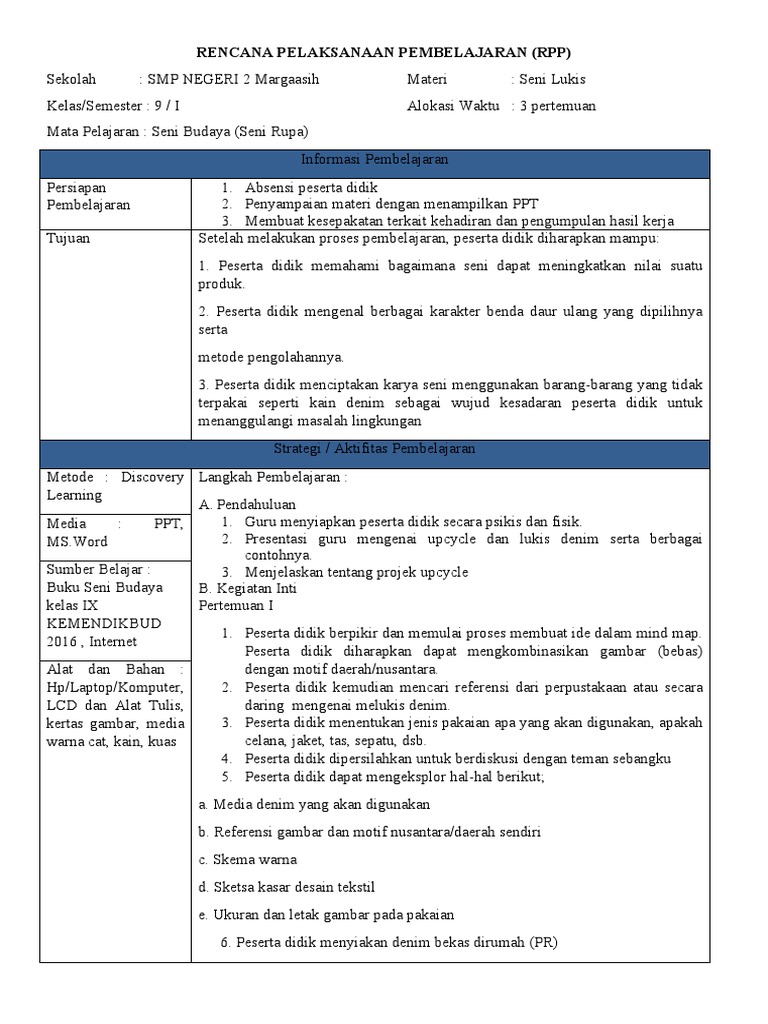 RPP SBK KLS 9 (Seni Rupa) | PDF