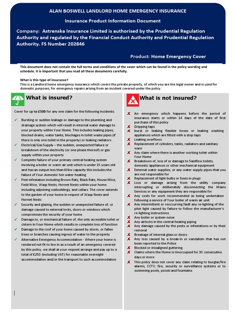 Home Emergency Cover | PDF | Insurance | Plumbing