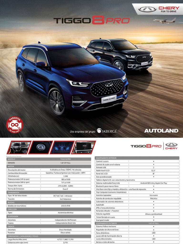 Ficha Tecnica Tiggo 8 Pro Autoland | PDF