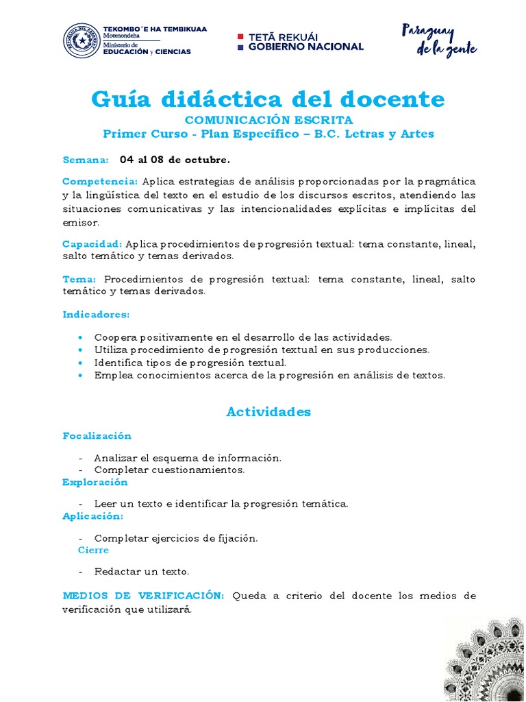 1° Com Esc Doc Pe 04 Al 08 Oct | PDF | Paraguay