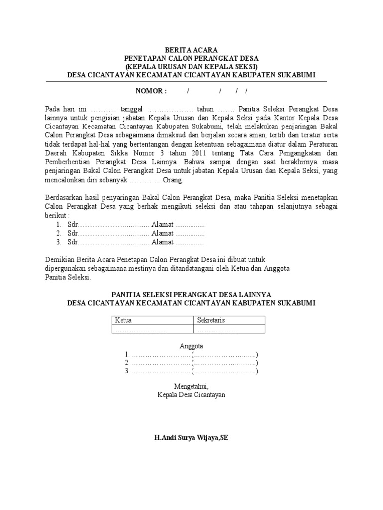 BERITA ACARA Perangkat Desa | PDF
