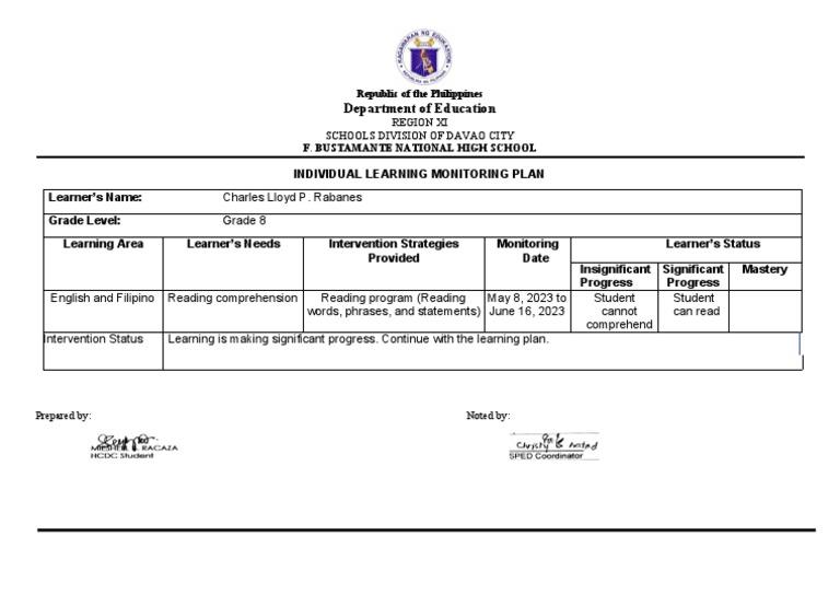 Individual Learning Monitoring Plan | PDF