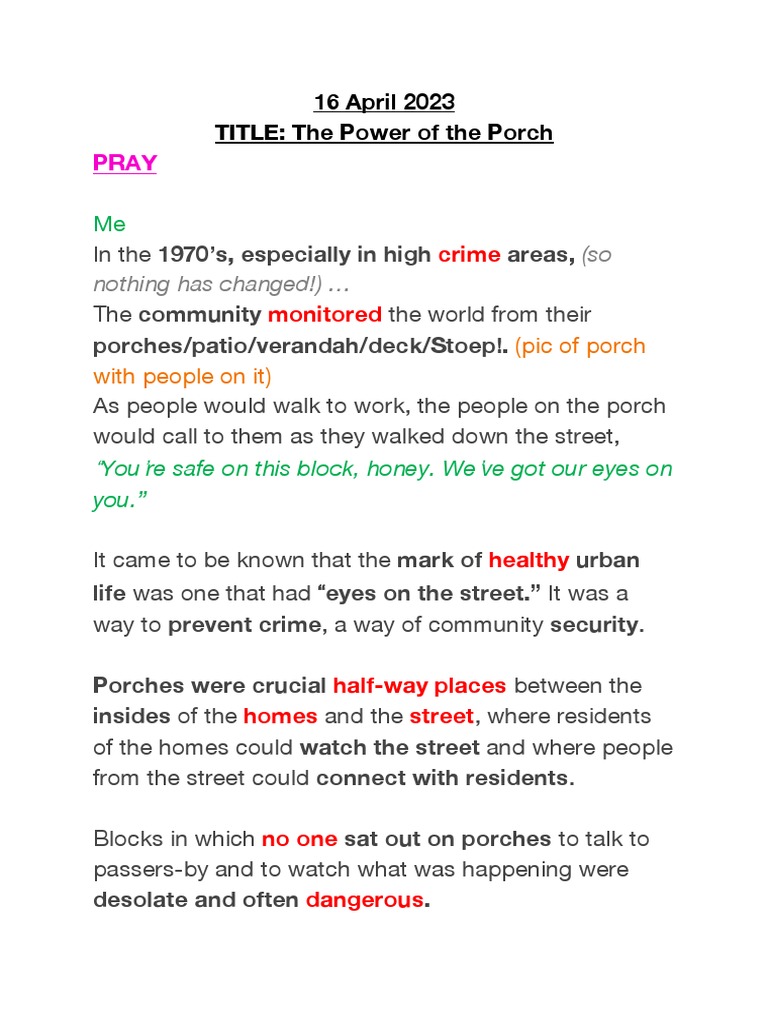 The Power of The Porch.18pt. April 2023 | PDF | Jesus | Porch