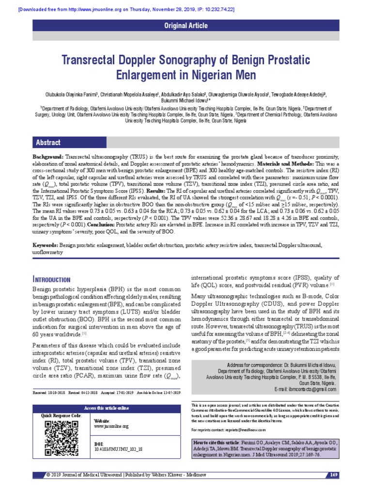 Transrectal Doppler Sonography of Benign Prostatic Enlargement in ...
