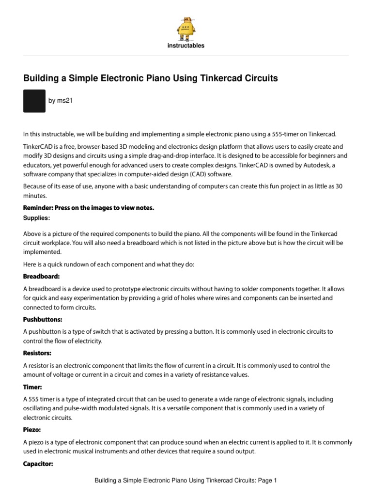 Building-a-Simple-Electronic-Piano-Using-Tinkercad | PDF | Electrical ...