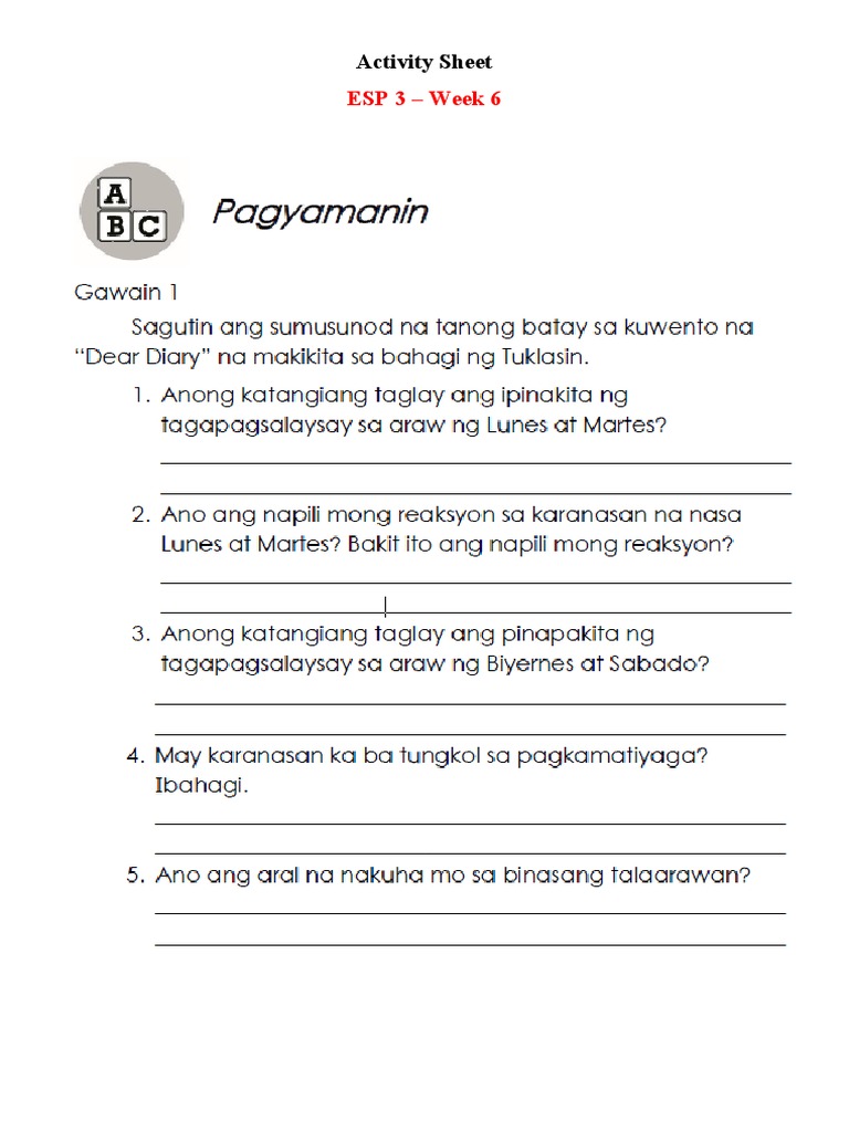 ESP 3 - Week 6: Activity Sheet | PDF