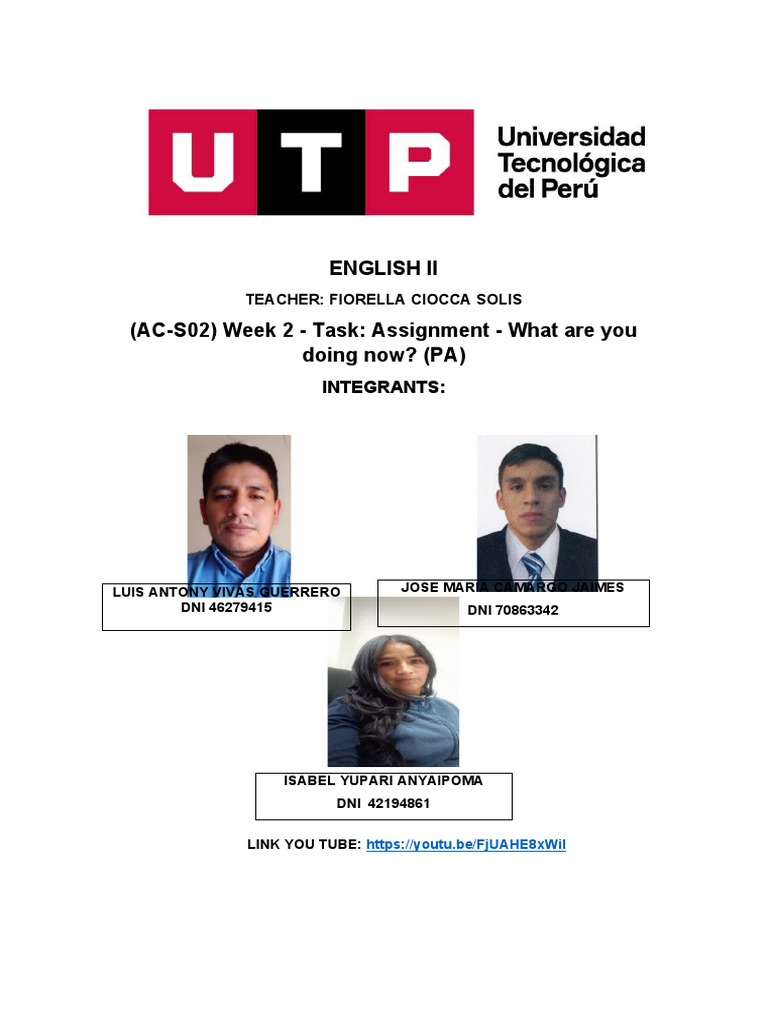 Week 2 Task Assignment What Are You Doing Now PA | PDF