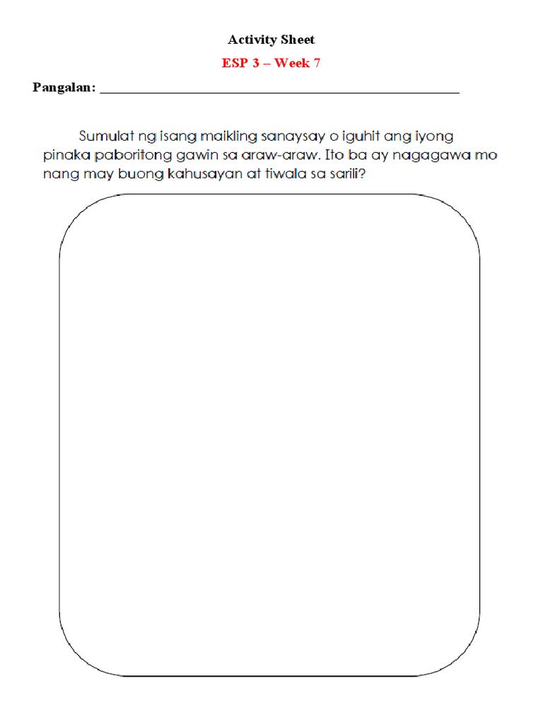 Activity Sheet Pangalan:: ESP 3 - Week 7 | PDF