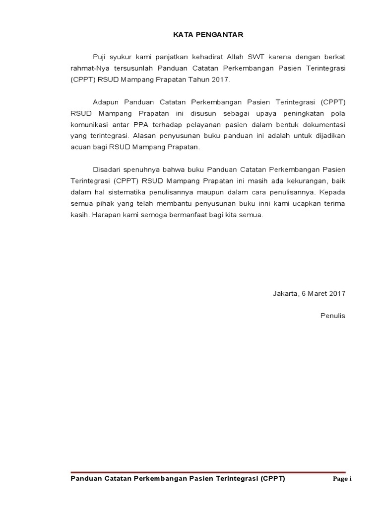 Panduan CPPT Terintegrasi RSUD Mampang | PDF