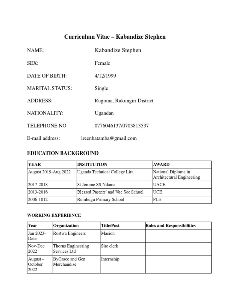 Kabandize CV | PDF | My Sql | World Wide Web