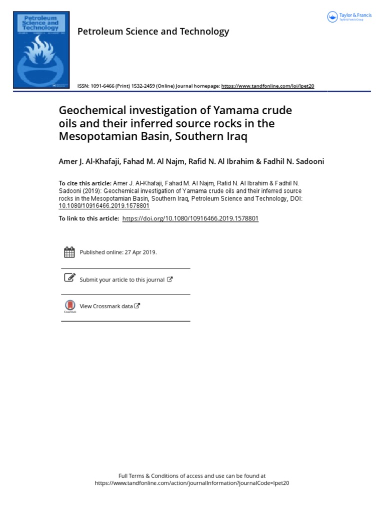 Geochemical Investigation of Yamama Crude Oils and Their Inferred ...