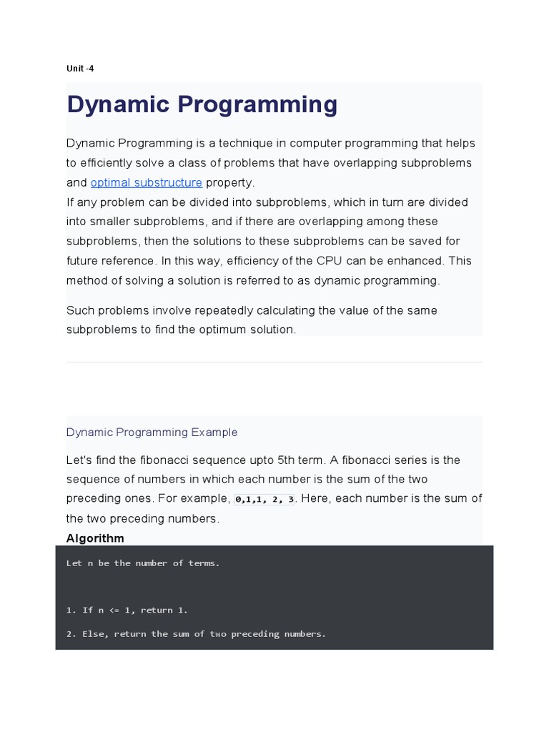 Unit 4 | PDF | Dynamic Programming | Code