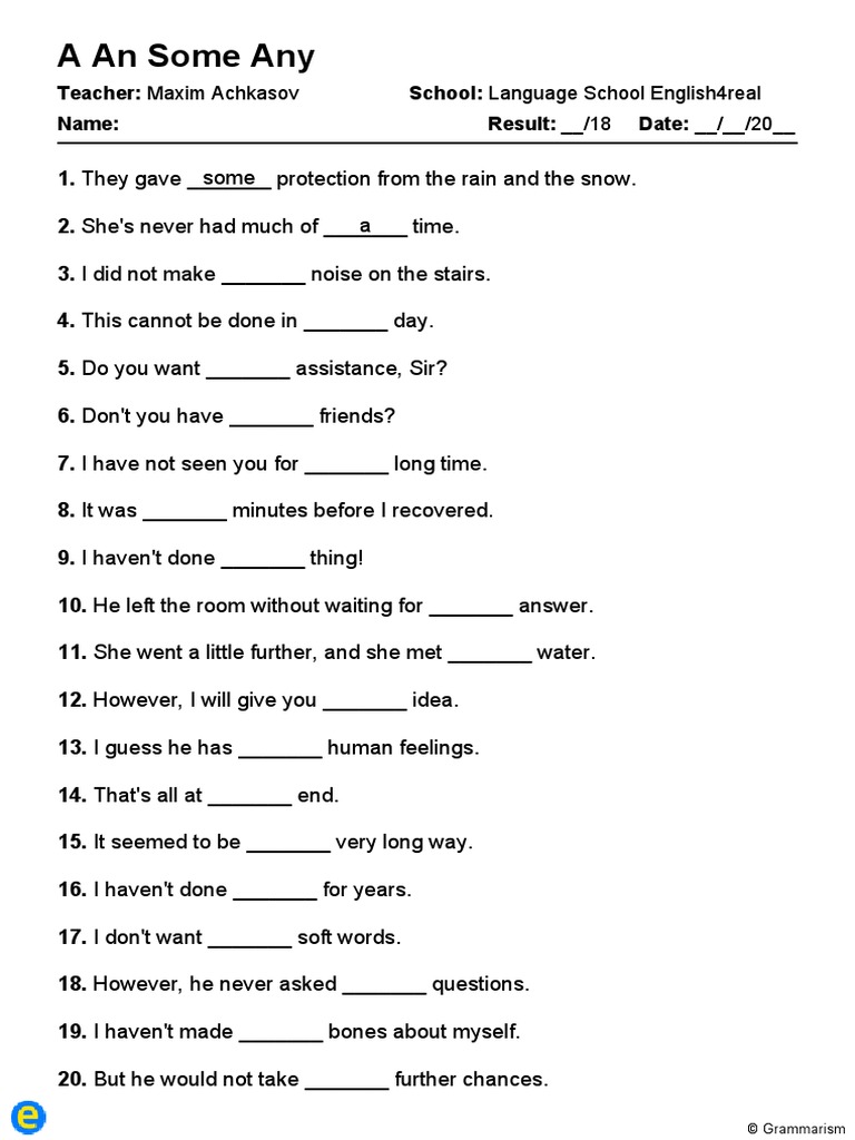 A An Some Any 2 Exercise | PDF