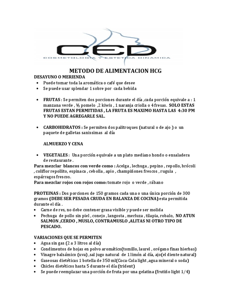 Metodo de Alimentacion Dieta HCG PDF | PDF | Vegetales | Alimentos