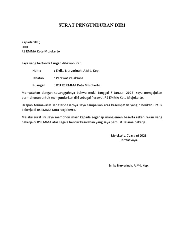 Surat Pengunduran Diri | PDF