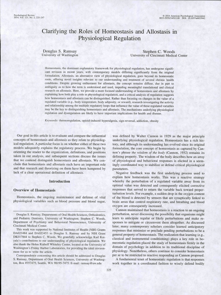 Clarifying The Roles of Homeostasis and Allostasis in Physiological Regulation 2014 | PDF ...