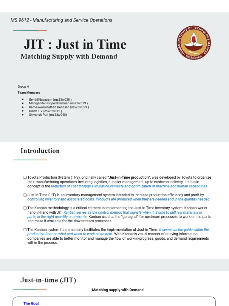 11.4 - Just in Time (JIT) - Group 4 | PDF | Lean Manufacturing ...