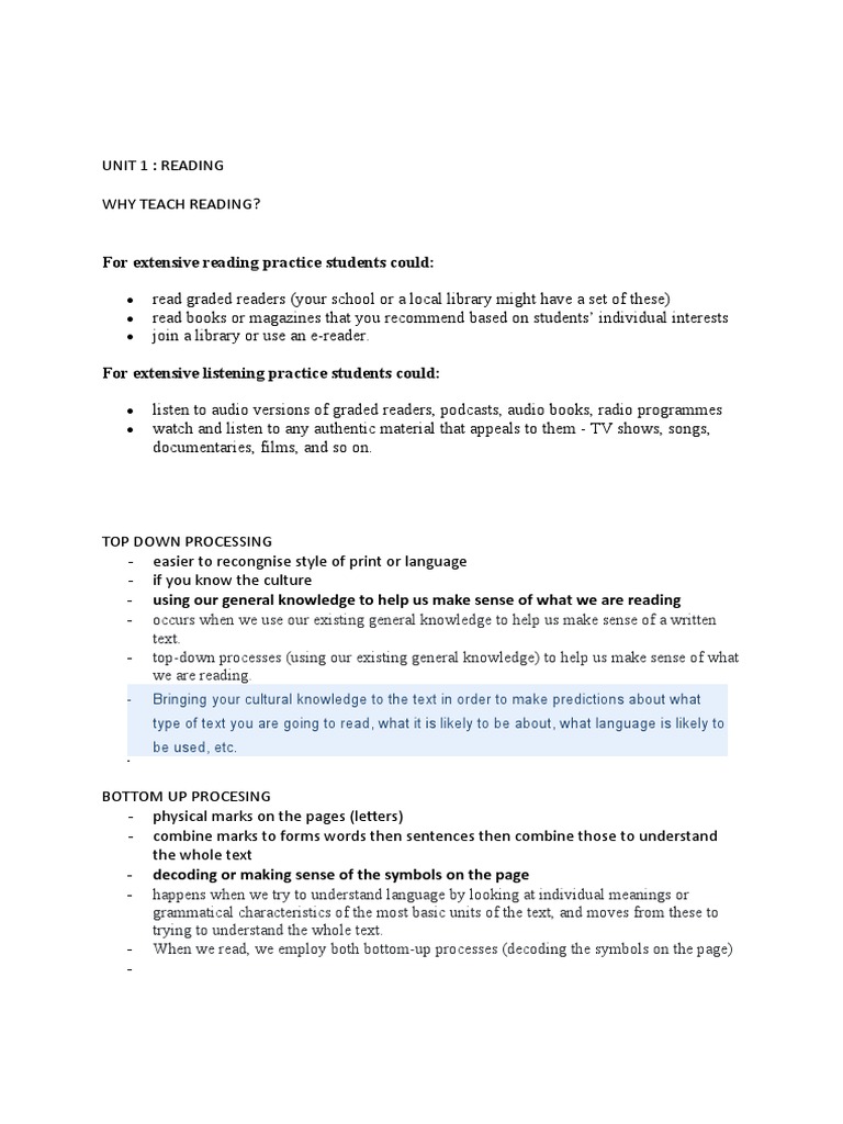 Unit 5 Tefl - Teaching Receptive Skills | PDF | Reading Comprehension ...