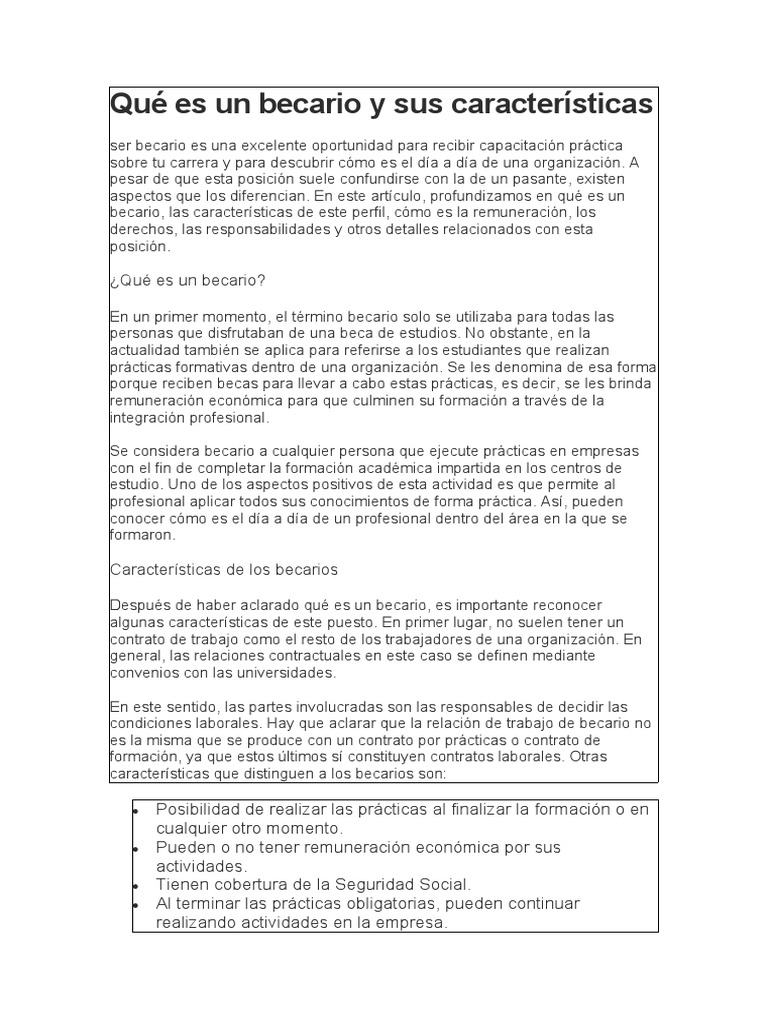 Características y funciones de un becario | PDF