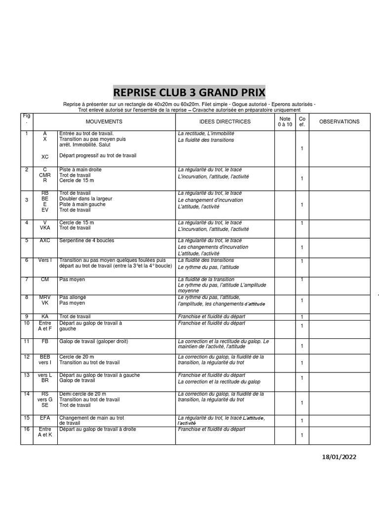 Reprises Club3 Grand Prix Grille Notation Dressage | PDF | Church Music ...