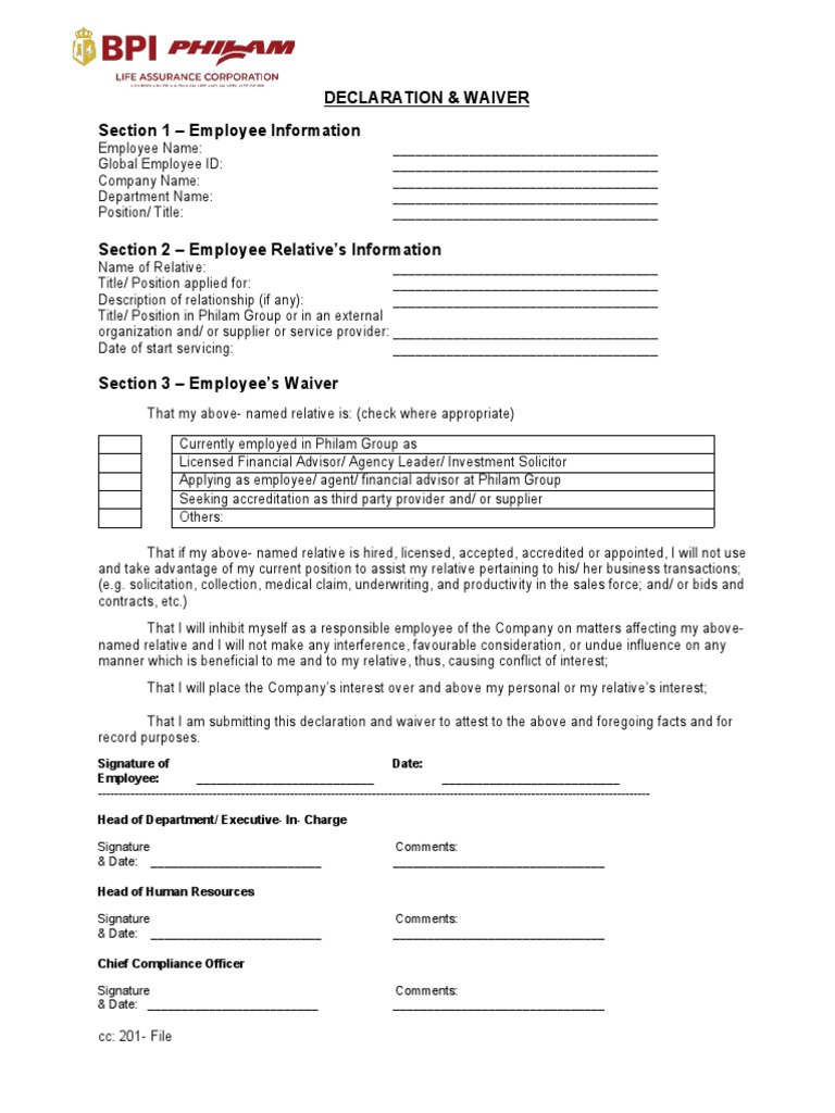 Employee Conflict of Interest Declaration | PDF | Employment | Conflict ...