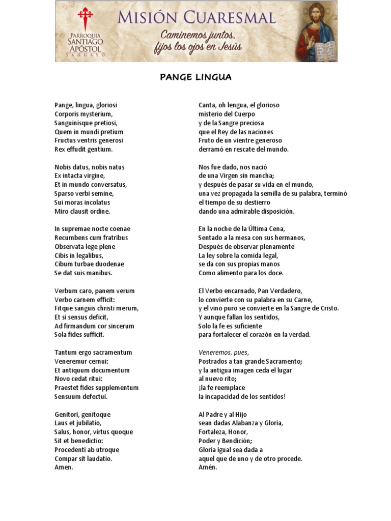 Pange Lingua | PDF | Adoración Cristiana Y Liturgia | Teología sistemática