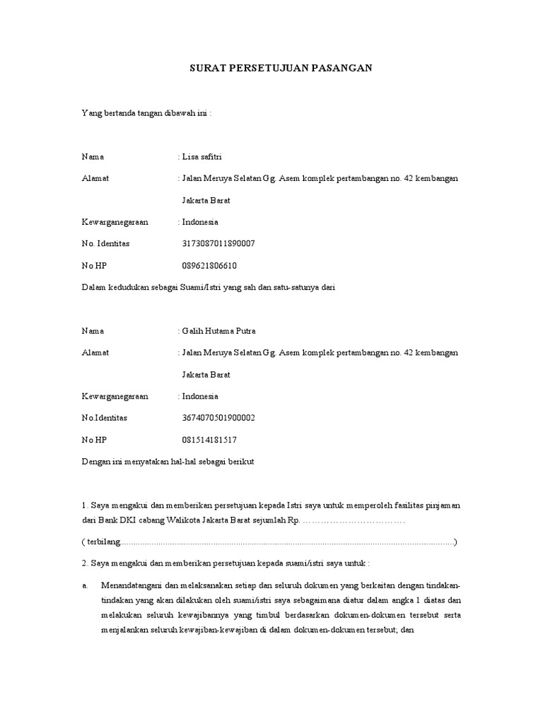 Surat Persetujuan Pasangan | PDF