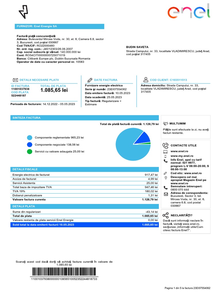 Factura Enel 11001037938 | PDF