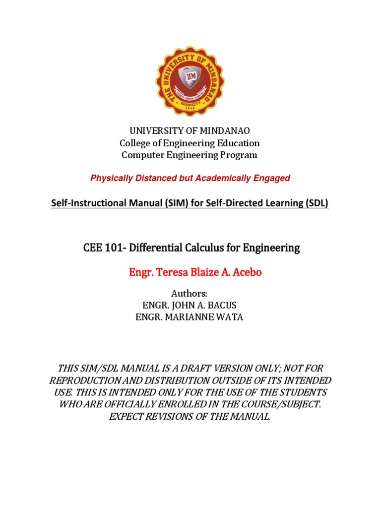 Cee 101 Differential Calculus Manual Pdf Function Mathematics
