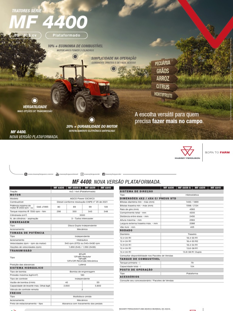 MF4400PlataformadoCabinado WEB | PDF | Tração nas quatro rodas | Motores