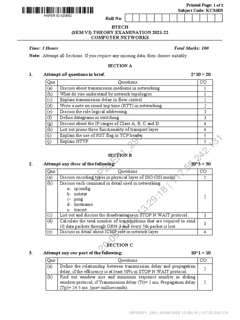 Computer Networks Kcs603 | PDF | Internet Protocol Suite | Osi Model