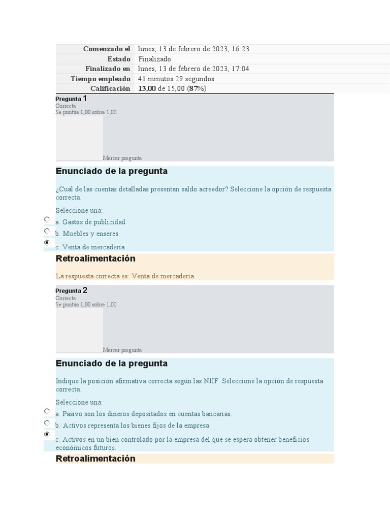 Cuestionario 1 | PDF | Contabilidad | Negocios económicos