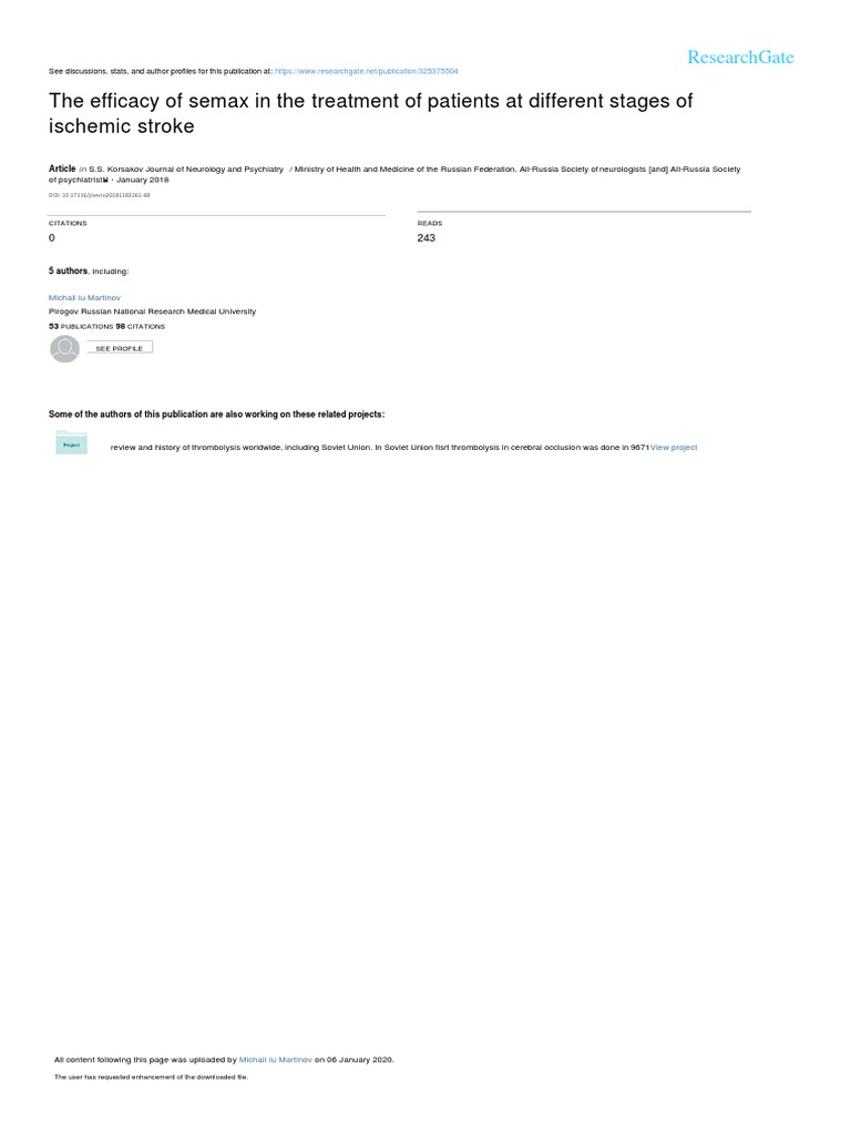Semax Efficacy in Ischemic Stroke Recovery | PDF | Neuroplasticity ...