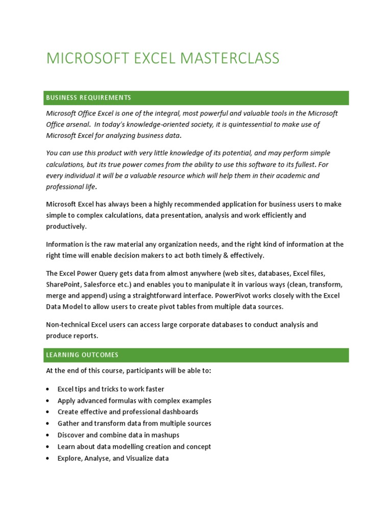 Microsoft Excel Masterclass | PDF | Microsoft Excel | Data