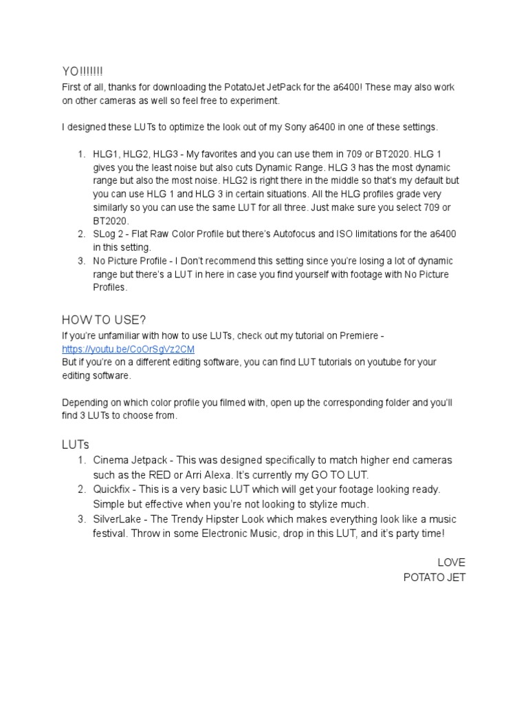 How To Use These Luts - Read Me | PDF