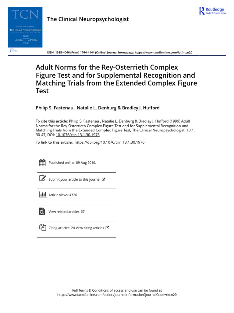 Adult Norms For The Rey Osterrieth Complex Figure Test and For ...
