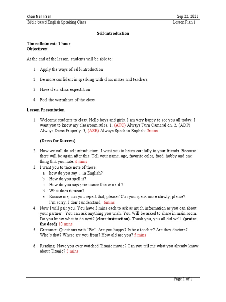 Introduction Lesson Plan-1 | PDF