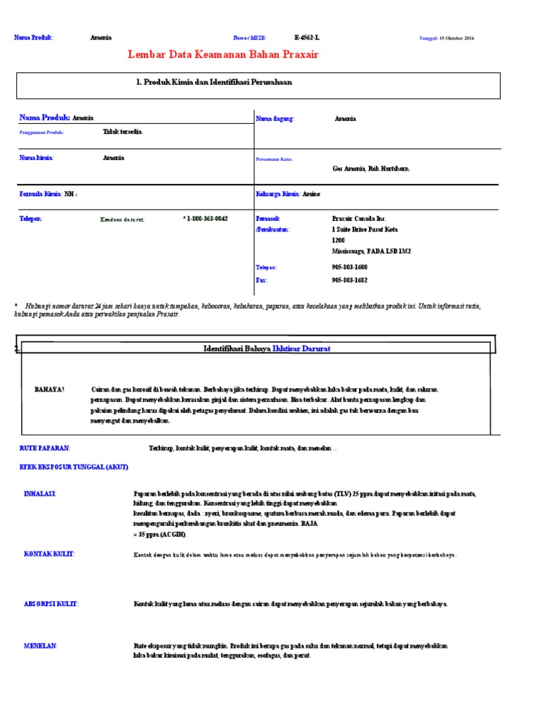 Lembar Data Keamanan Amonia E-4562-L | PDF