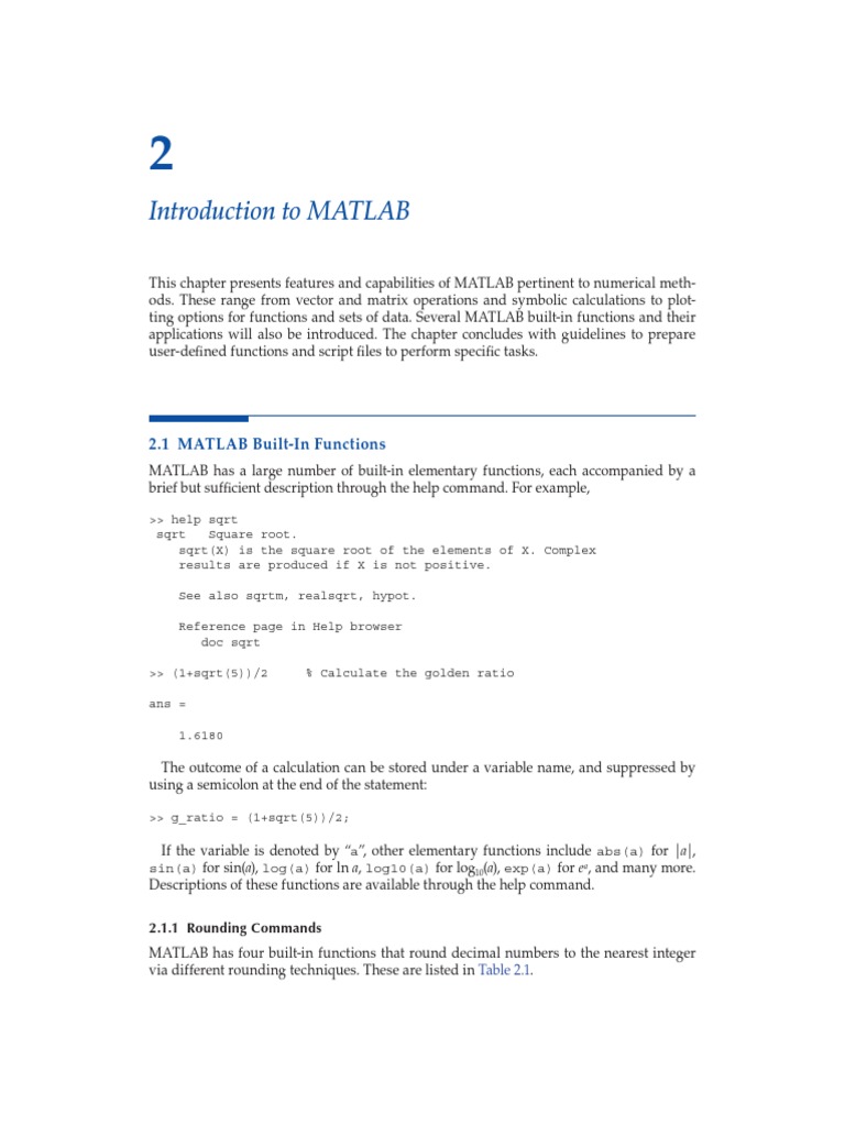 Lecture Note3 Introduction To Matlab Pdf Matrix Mathematics Matlab