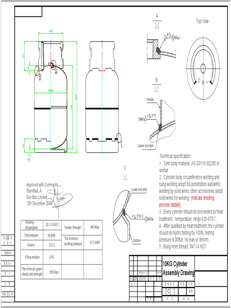 10KG Cylinder Assembly Drawing | PDF | Chemistry | Civil Engineering