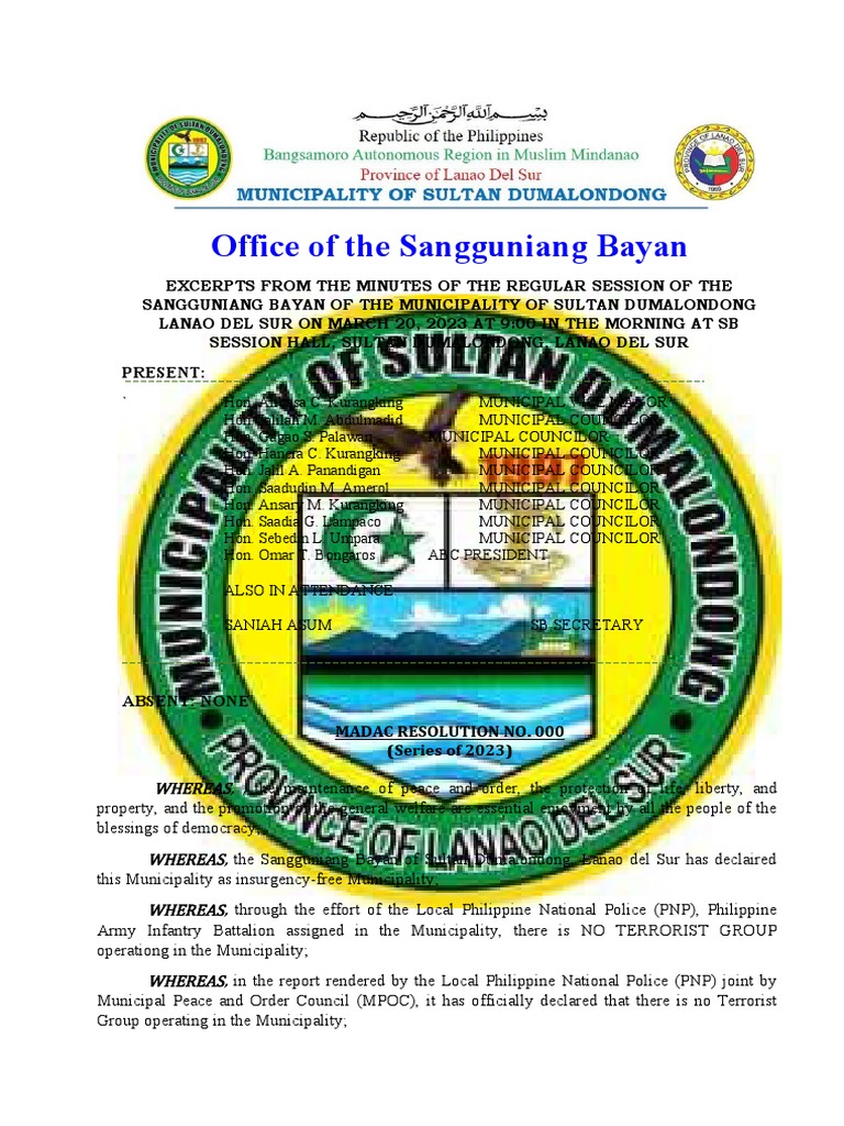 Office of The Sangguniang Bayan: Present | PDF | Local Government ...