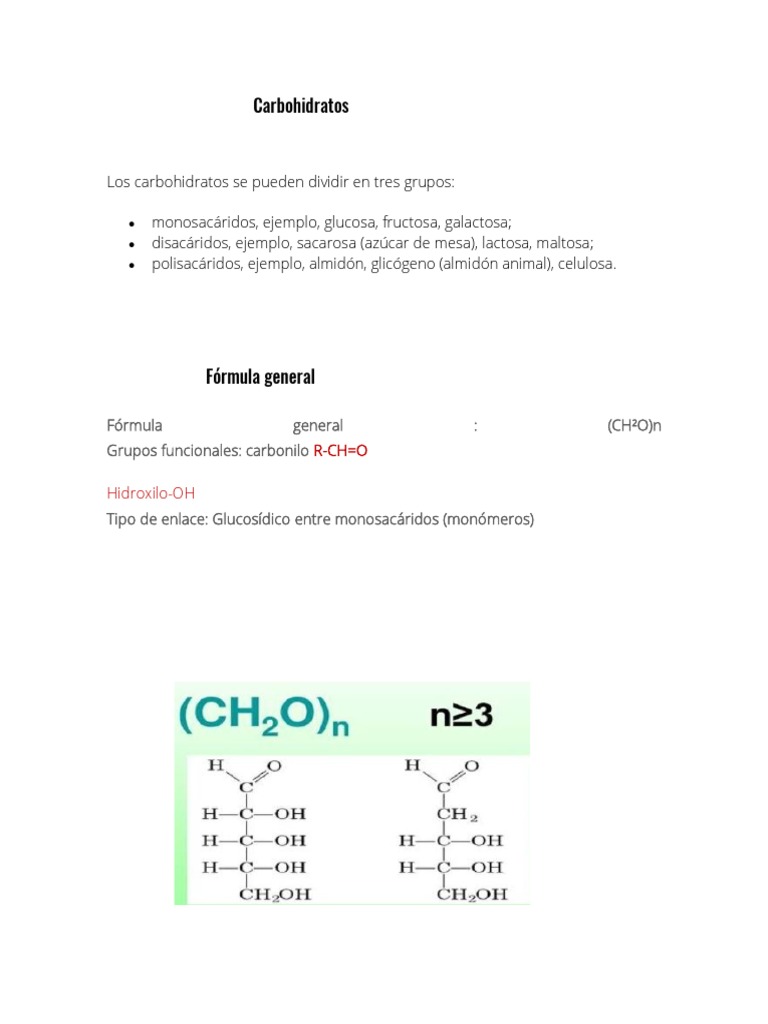 Carbohidratos: Fórmula General: (CH O) N Grupos Funcionales: Carbonilo ...