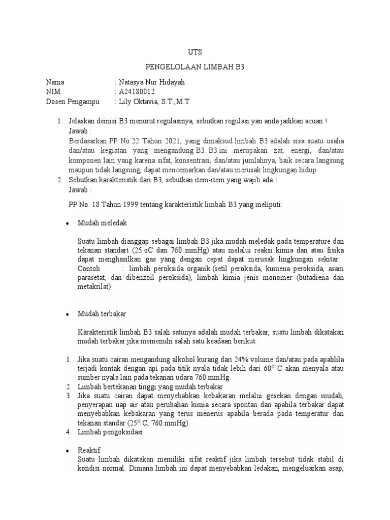 UTS - Pengelolaan Limbah B3 | PDF