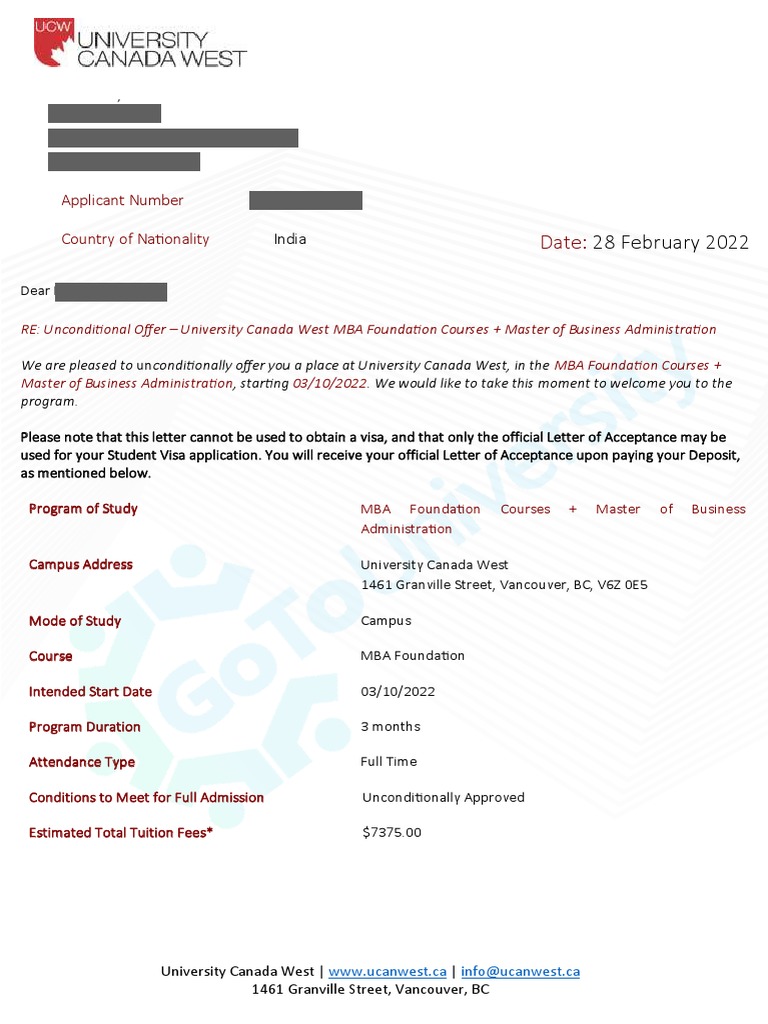 UCW Offer Letter | Download Free PDF | Payments | Master Of Business ...