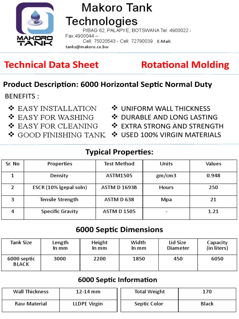 Product Description: 6000 Horizontal Septic Normal Duty | Download Free PDF | Secondary Sector ...