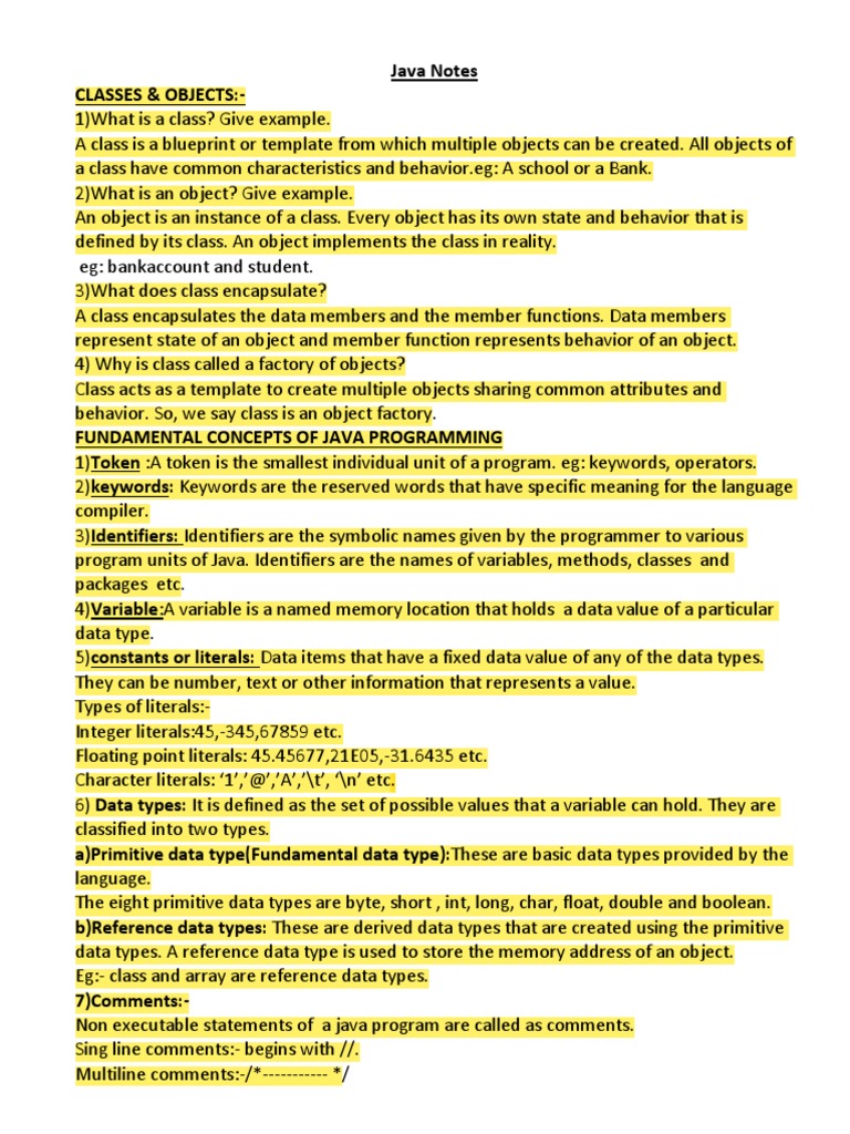 Java Notes Pdf Data Type Programming