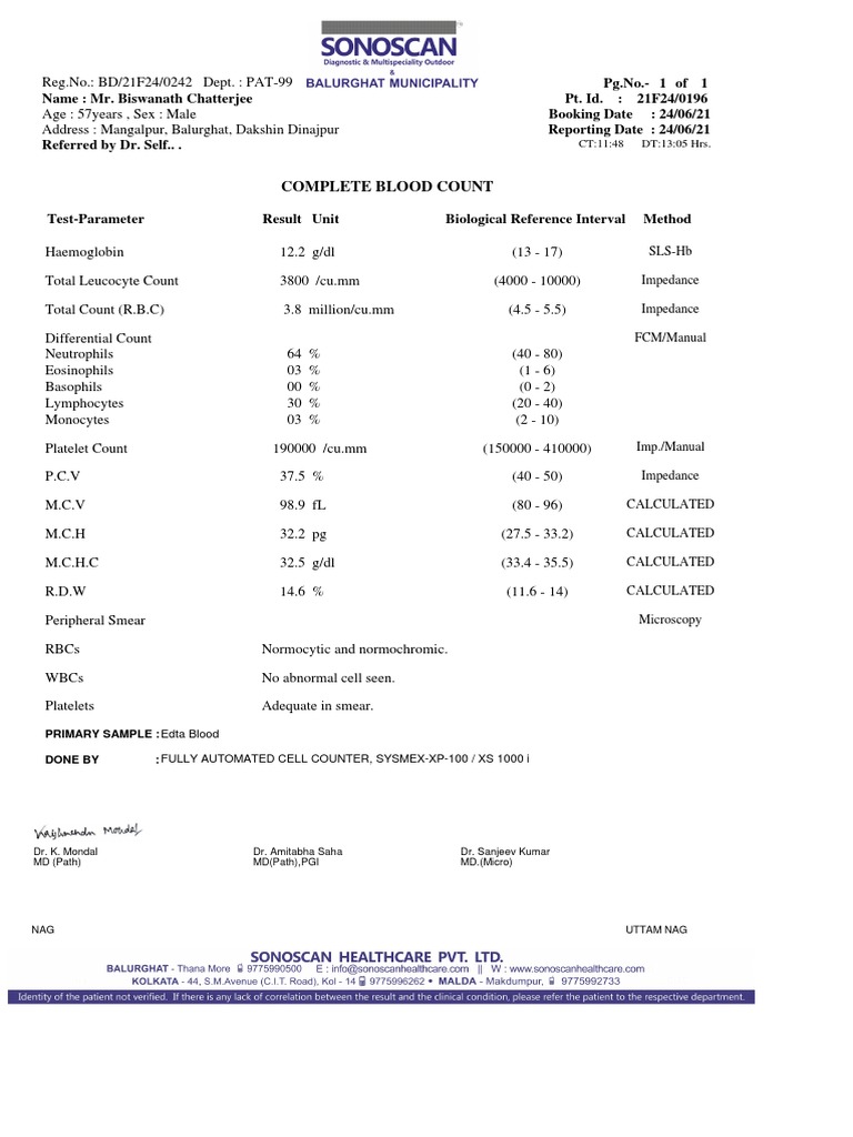 Complete Blood Count | PDF | White Blood Cell | Cell Biology
