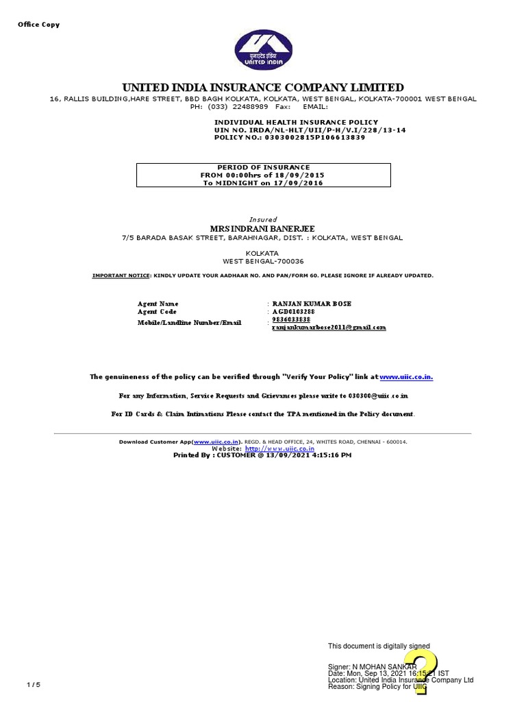 Individual Health Insurance Policy Document | PDF | Insurance ...