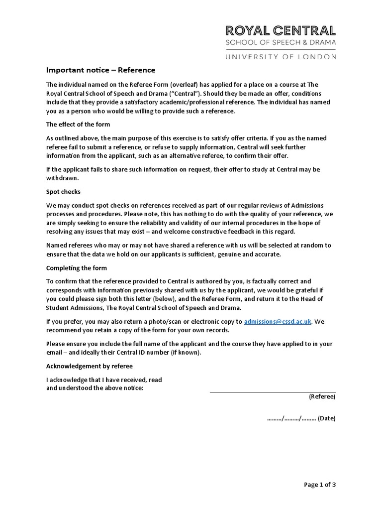 Referee Guidelines for Central Admissions | PDF